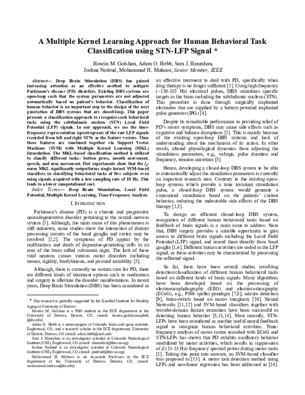 (PDF) A Multiple Kernel Learning approach for human behavioral task classification using STN-LFP ...