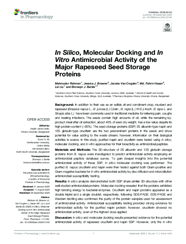 (PDF) In Silico, Molecular Docking and In Vitro Antimicrobial Activity of the Major Rapeseed ...