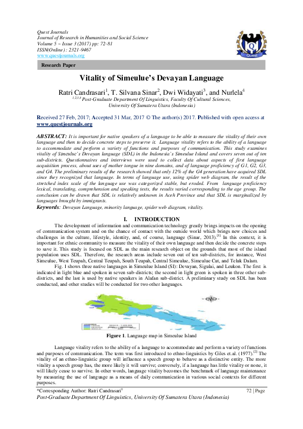 (PDF) Vitality of Simeulue’s Devayan Language | Dra. Ratri Candrasari ...