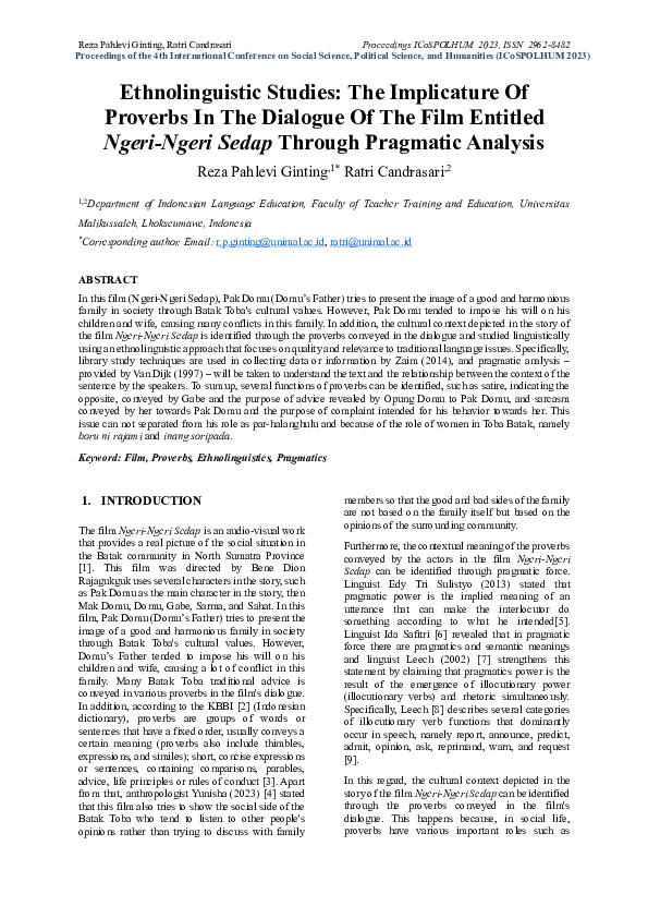 (PDF) Ethnolinguistic Studies: The Implicature Of Proverbs In The ...