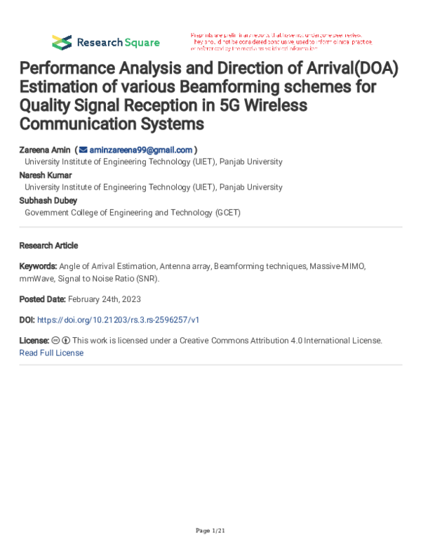 (PDF) Performance Analysis and Direction of Arrival(DOA) Estimation of various Beamforming ...