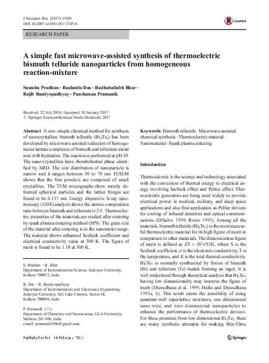 (PDF) A simple fast microwave-assisted synthesis of thermoelectric ...