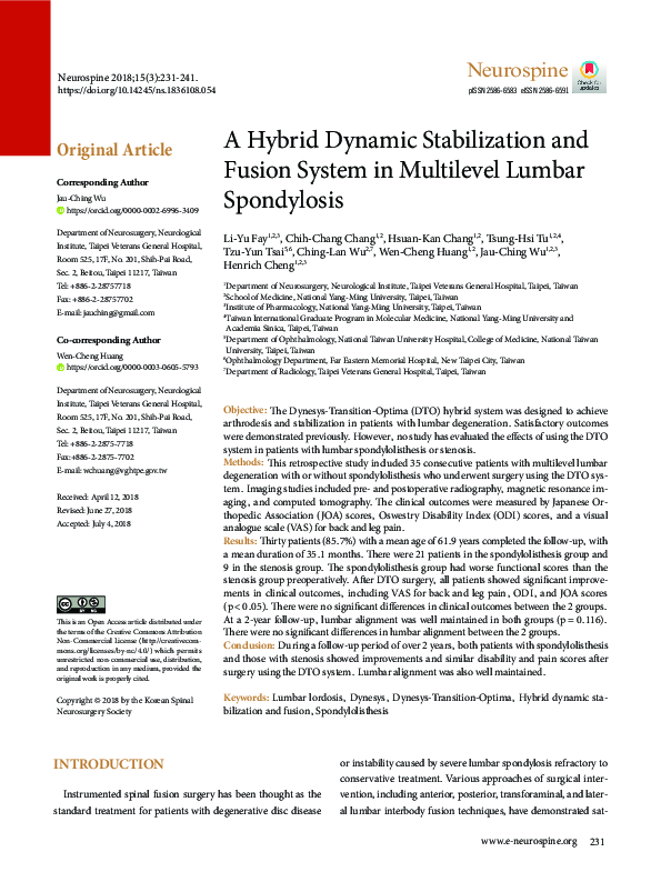 (PDF) A Hybrid Dynamic Stabilization and Fusion System in Multilevel Lumbar Spondylosis