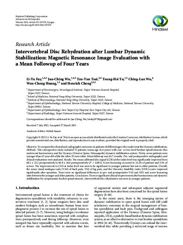 (PDF) Intervertebral disc rehydration after lumbar dynamic ...
