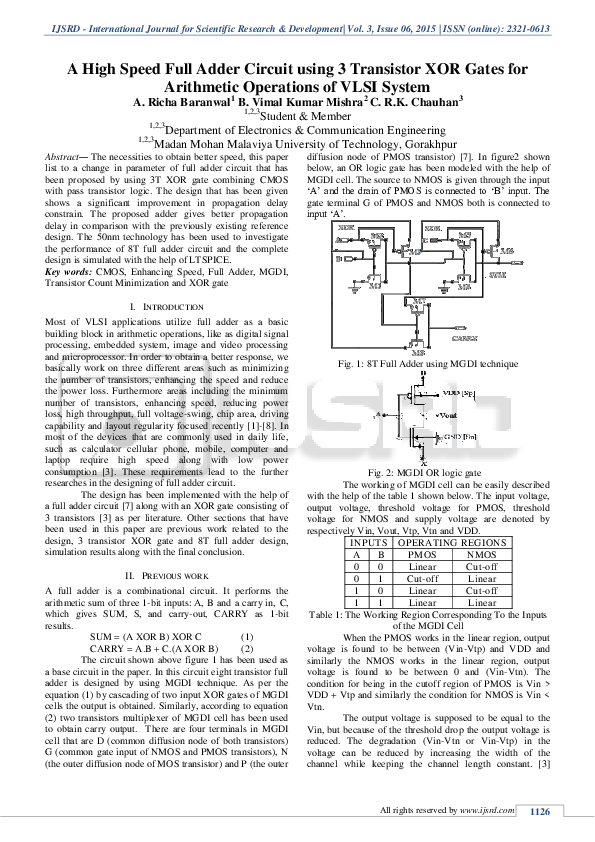 (PDF) A High Speed Full Adder Circuit using 3 Transistor XOR Gates for ...