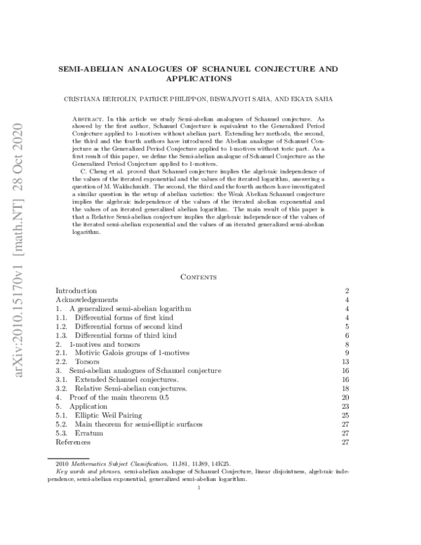 (PDF) Semi-abelian analogues of Schanuel conjecture and applications
