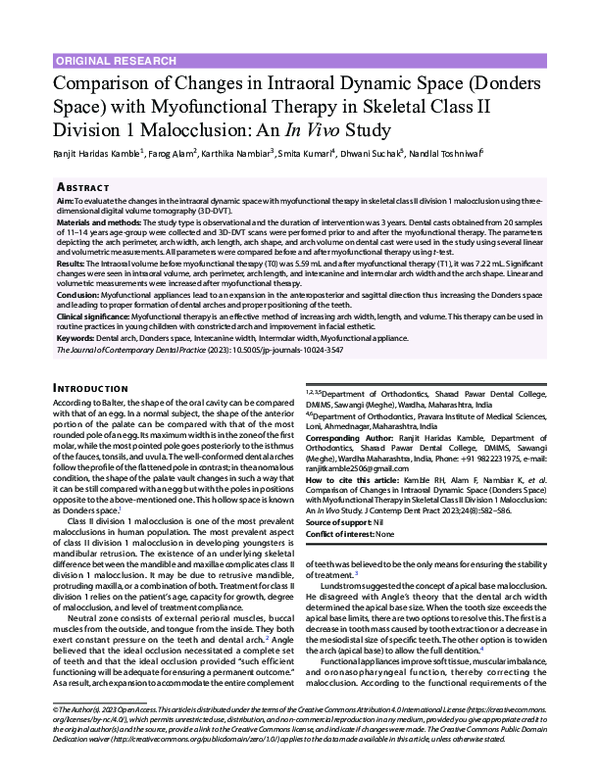 (PDF) Comparison of Changes in Intraoral Dynamic Space (Donders Space ...