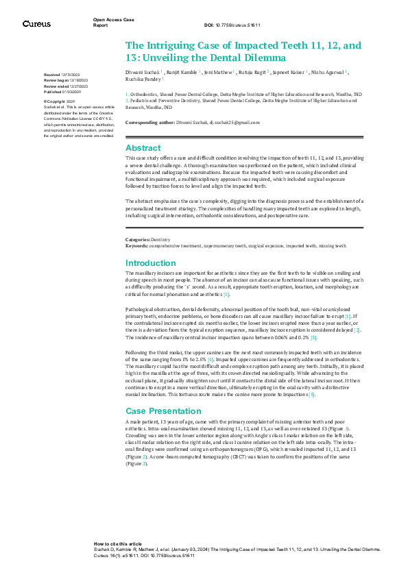 (PDF) The Intriguing Case of Impacted Teeth 11, 12, and 13: Unveiling ...