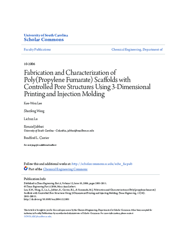 (PDF) Fabrication and Characterization of Poly(Propylene Fumarate) Scaffolds with Controlled ...