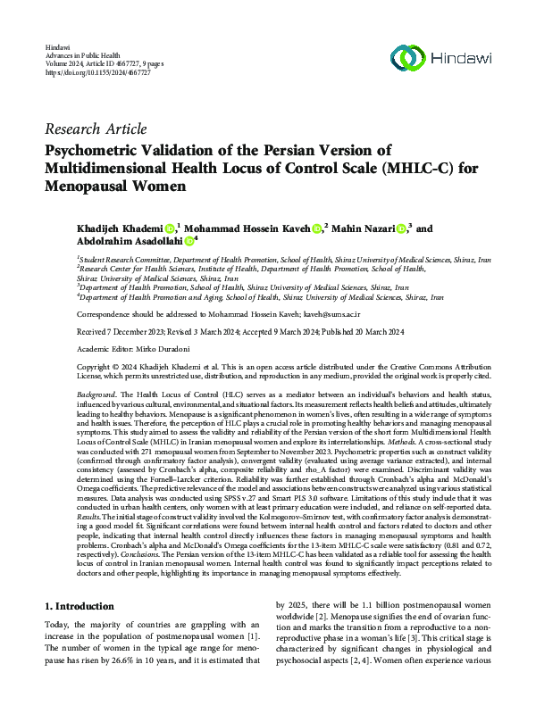 (PDF) Psychometric Validation of the Persian Version of ...