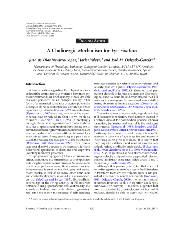 (PDF) A Cholinergic Mechanism for Eye Fixation | Jose Maria Delgado ...