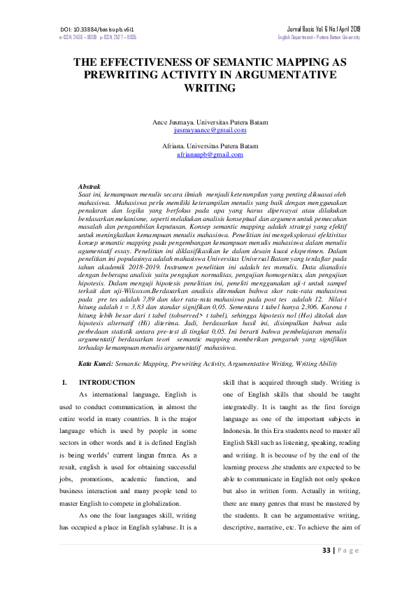(PDF) The Effectiveness of Semantic Mapping as Prewriting Activity in ...