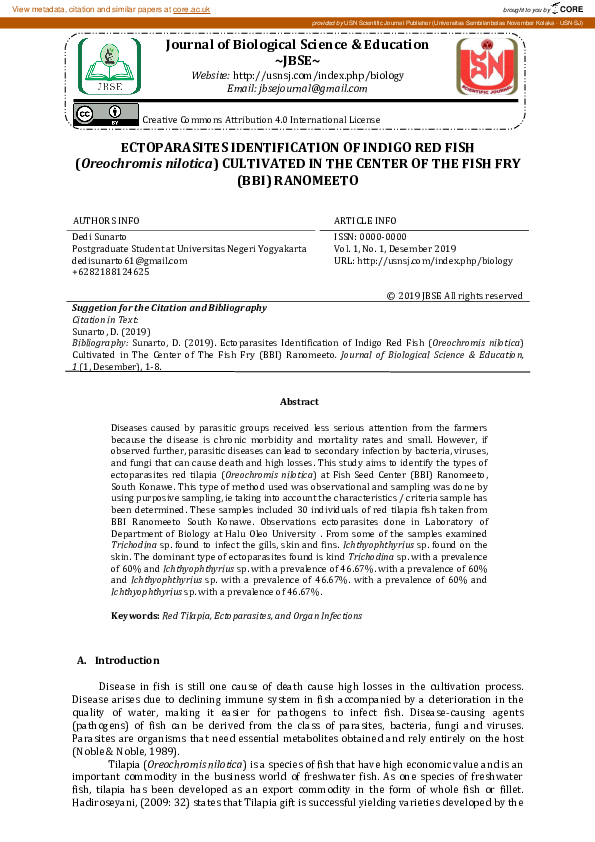 (PDF) Ectoparasites Identification Of Indigo Red Fish (Oreochromis ...
