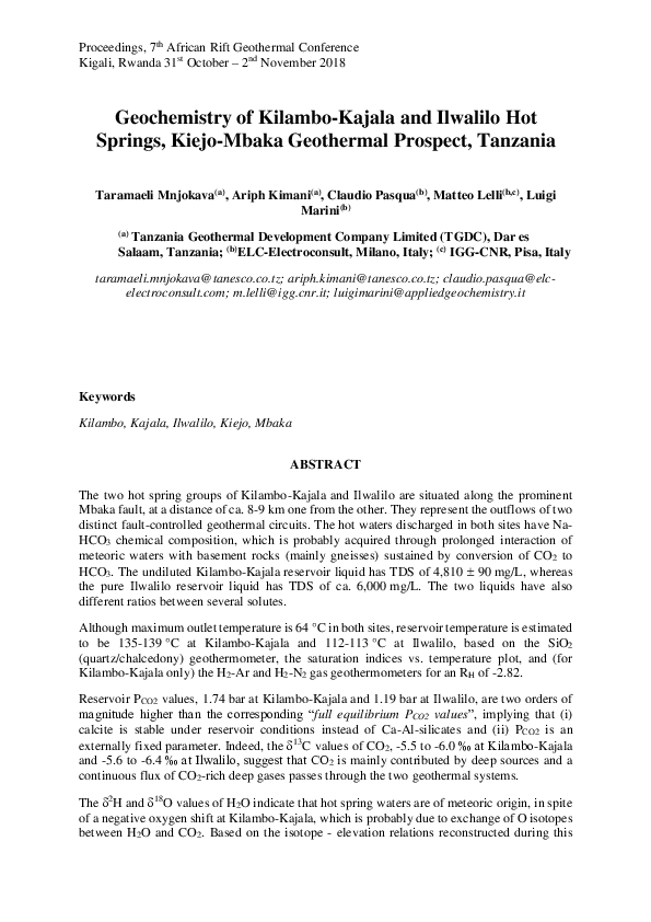 (PDF) Geochemistry of Kilambo-Kajala and Ilwalilo Hot Springs, Kiejo ...