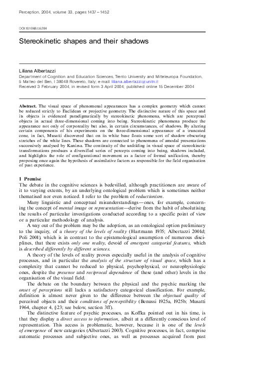 (PDF) Stereokinetic Shapes and Their Shadows