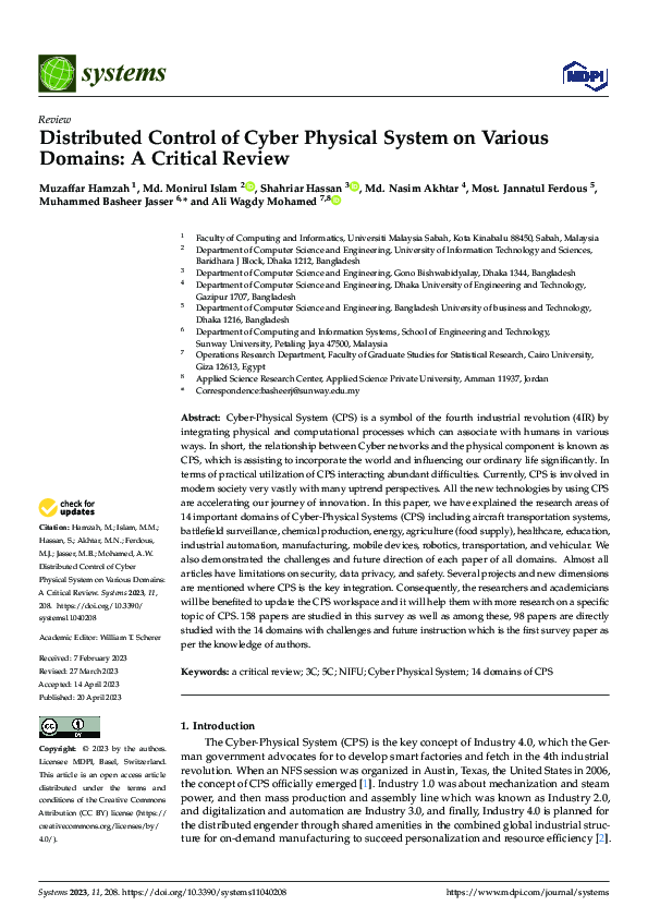 (PDF) Distributed Control of Cyber Physical System on Various Domains: A Critical Review