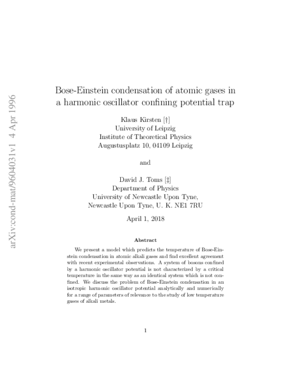 (PDF) Bose-Einstein condensation of atomic gases in a general harmonic ...