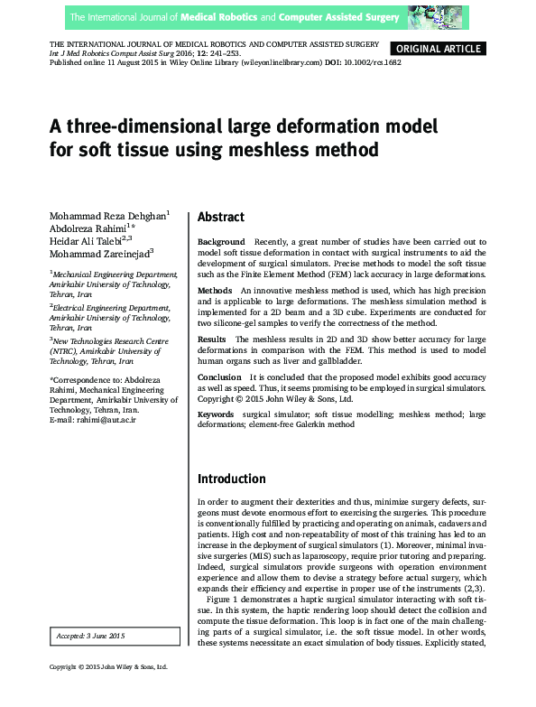 (PDF) A three-dimensional large deformation model for soft tissue using ...
