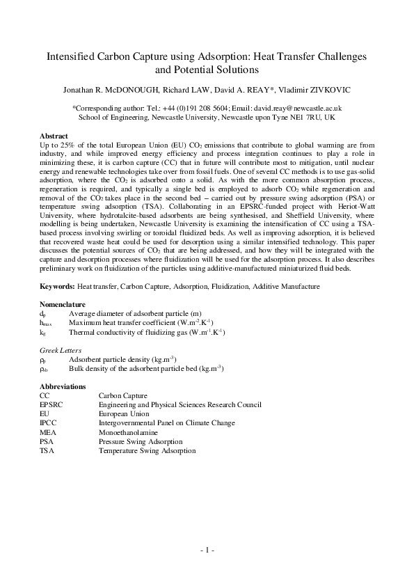 (PDF) Intensified carbon capture using adsorption: Heat transfer ...