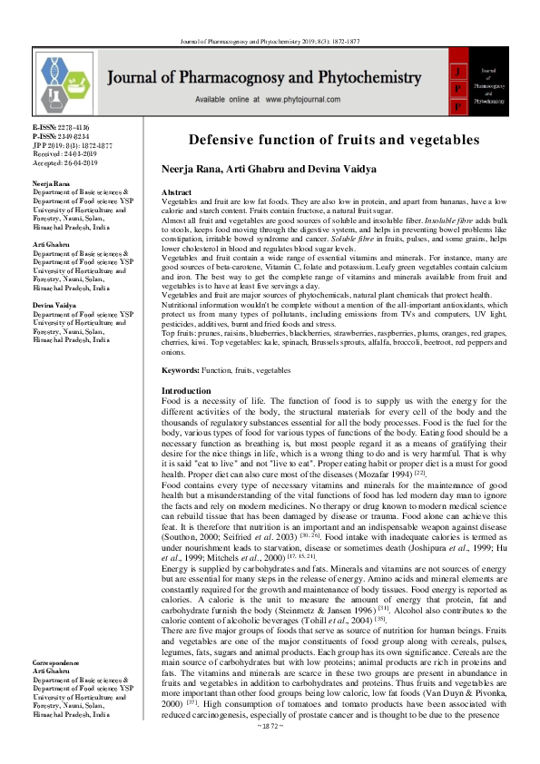 (PDF) Defensive function of fruits and vegetables