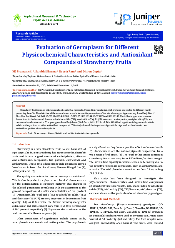 (PDF) Evaluation of Germplasm for Different Physicochemical Characteristics and Antioxidant ...