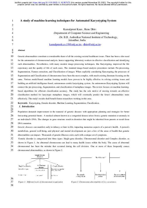 (PDF) A study of machine learning techniques for Automated Karyotyping ...
