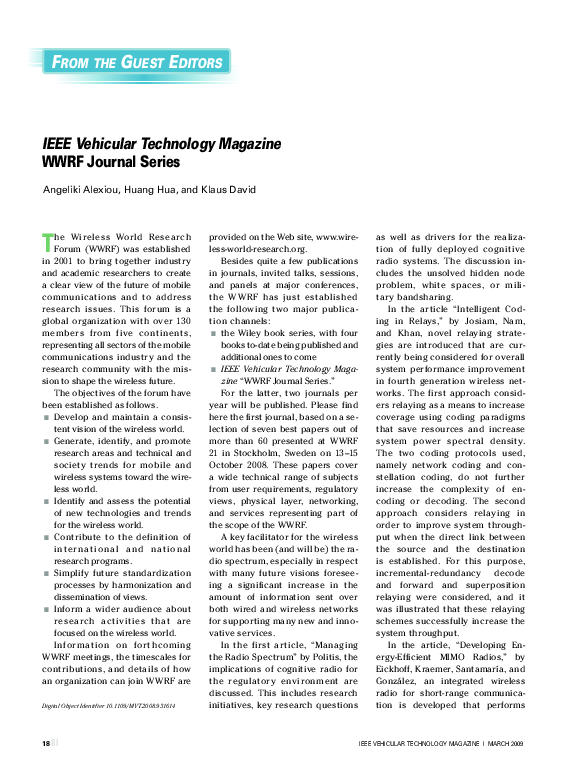 (PDF) IEEE Vehicular Technology Magazine WWRF journal series [From the ...