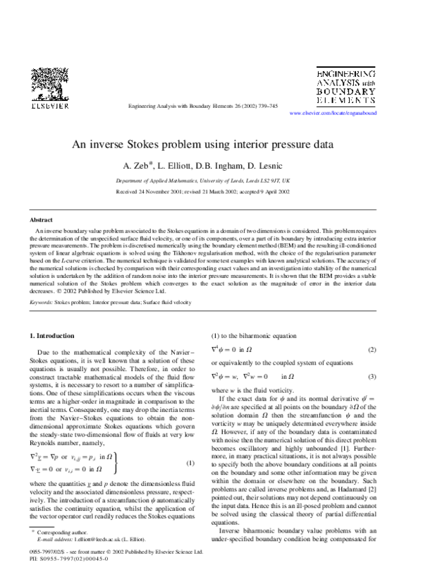 (PDF) An inverse Stokes problem using interior pressure data