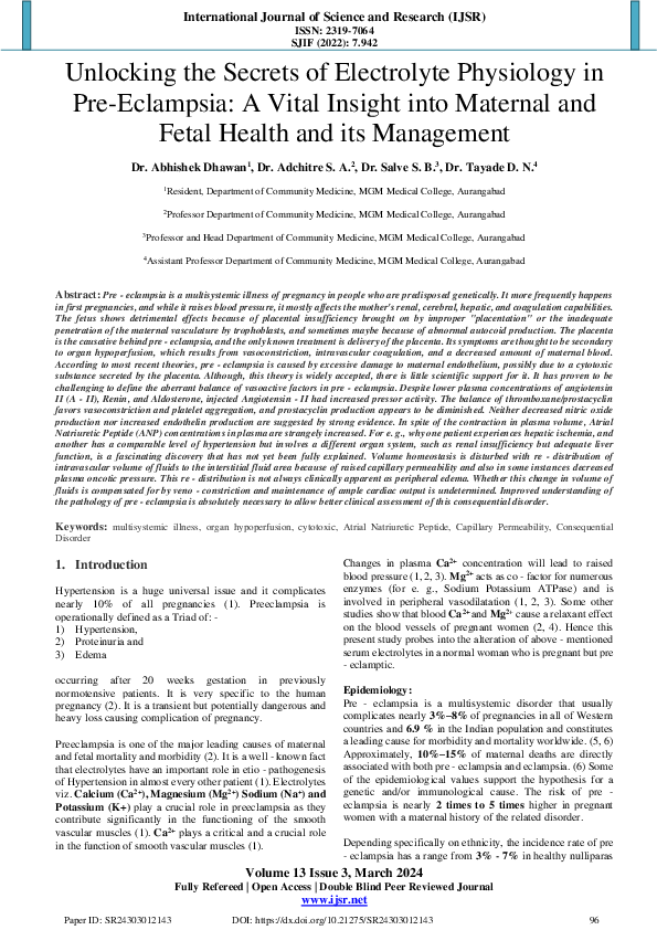 (PDF) Unlocking the Secrets of Electrolyte Physiology in Pre-Eclampsia ...