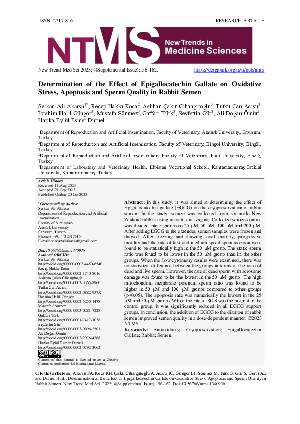 (PDF) Determination of the Effect of Epigallocatechin Gallate on Oxidative Stress, Apoptosis and ...