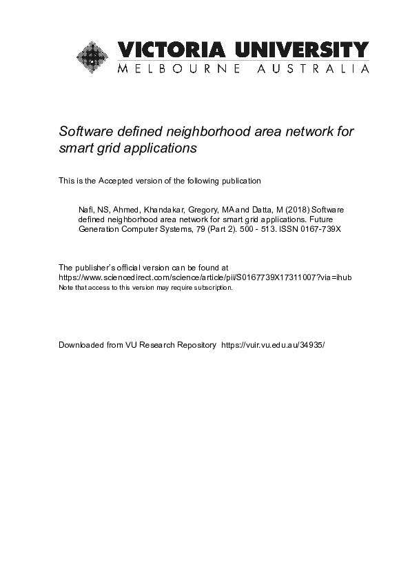 (PDF) Software defined neighborhood area network for smart grid applications
