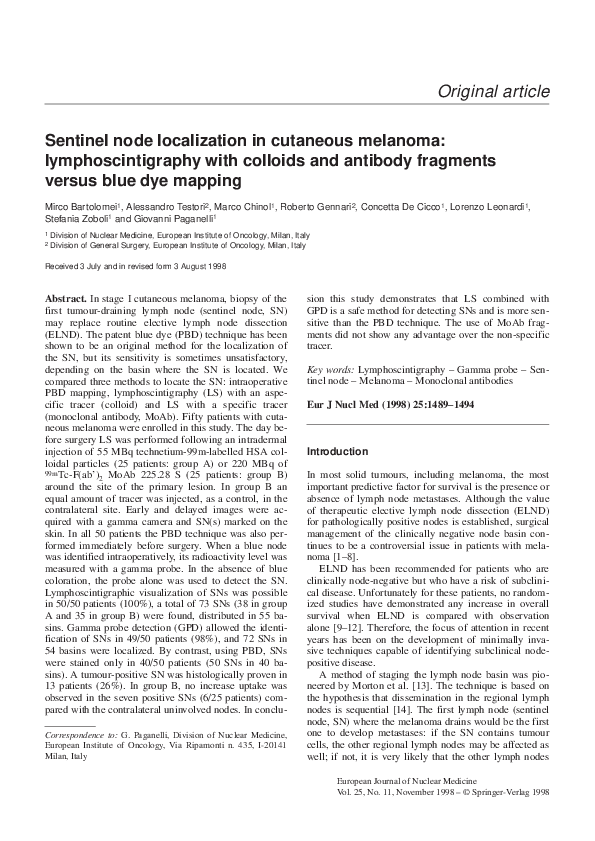 (PDF) Sentinel node localization in cutaneous melanoma ...