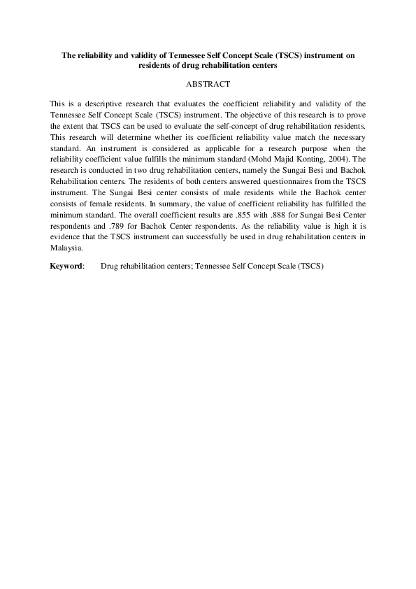 (PDF) The reliability and validity of Tennessee self concept scale ...