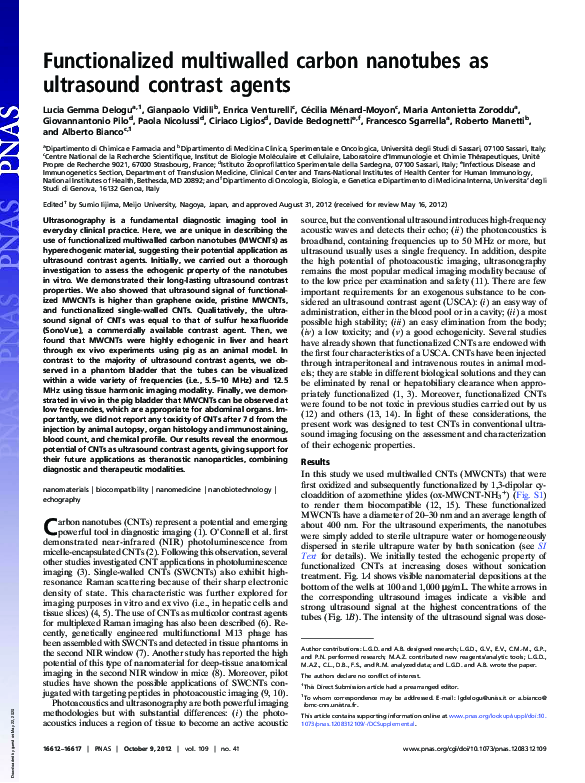 (PDF) Functionalized multiwalled carbon nanotubes as ultrasound contrast agents