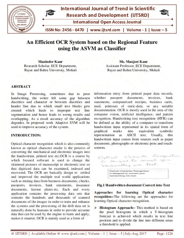 (PDF) An Efficient OCR System based on the Regional Feature using the ...