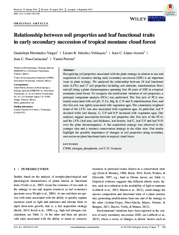 (PDF) Relationship between soil properties and leaf functional traits ...