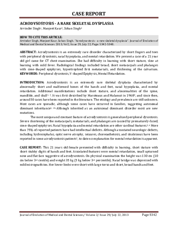 (PDF) Acrodysostosis - a Rare Skeletal Dysplasia