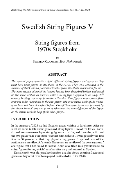 (PDF) Swedish String Figures V. String figures from 1970s Stockholm