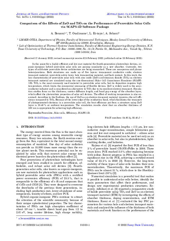 (PDF) Comparison of the Effects of ZnO and TiO2 on the Performance of ...