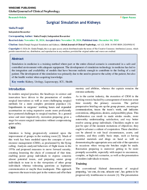 (PDF) Surgical Simulation and Kidneys