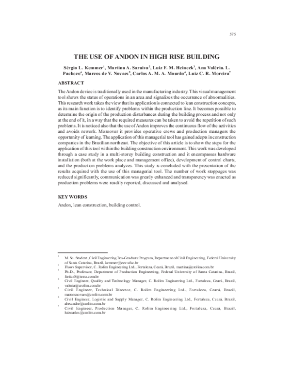 (PDF) The use of Andon in high rise building