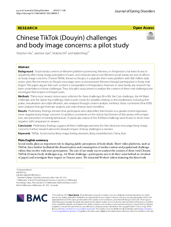 (PDF) Chinese TikTok (Douyin) Challenges and Body Image Concerns: A ...
