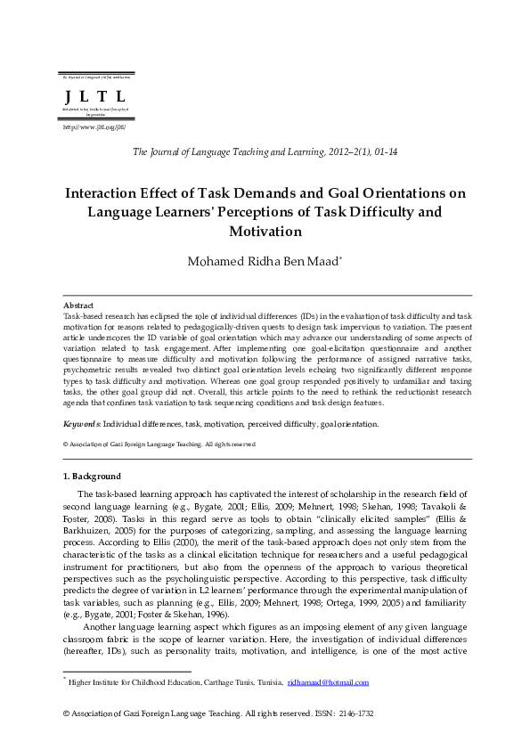 (PDF) Task Demands and Individual Differences in L2 Learning