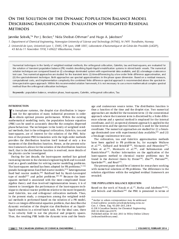 (PDF) On the solution of the dynamic population balance model describing emulsification ...