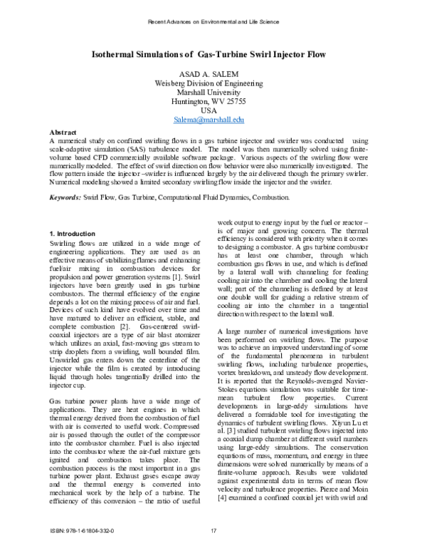 (PDF) Isothermal Simulations of Gas-Turbine Swirl Injector Flow