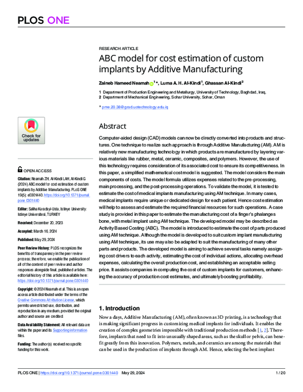 (PDF) ABC model for cost estimation of custom implants by Additive ...