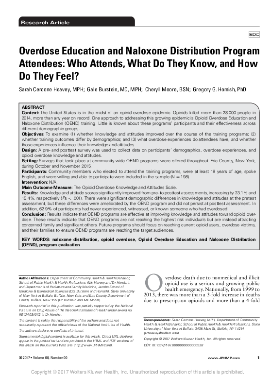 (PDF) Overdose Education and Naloxone Distribution Programmes and the ...