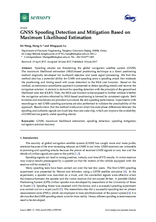 Pdf Gnss Spoofing Detection And Mitigation Based On Maximum