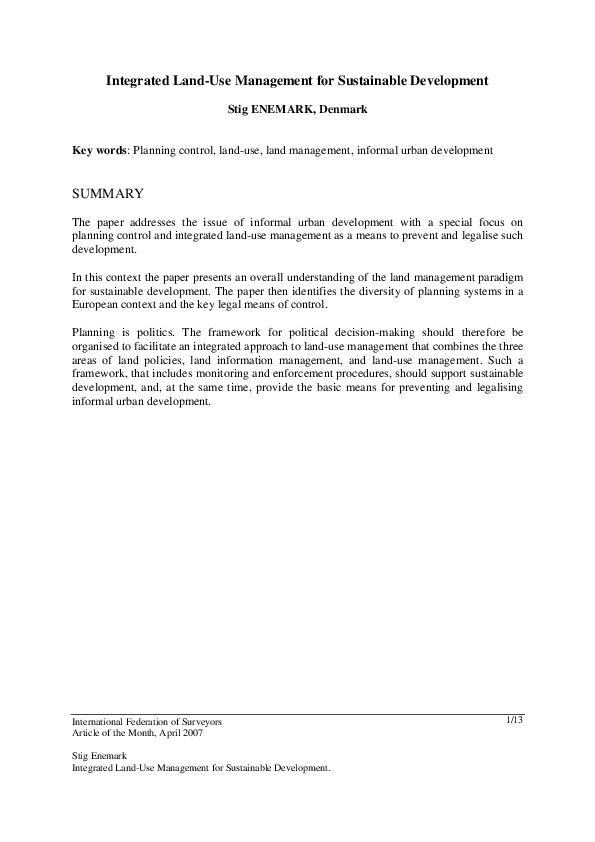 (PDF) Integrated Land-Use Management for Sustainable Development