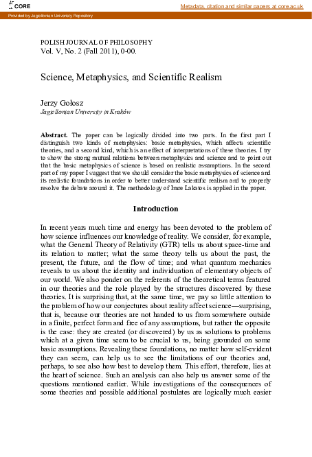 (PDF) Science, Metaphysics, and Scientific Realism